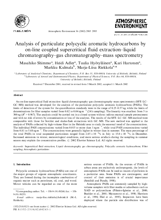 (PDF) Analysis of particulate polycyclic aromatic hydrocarbons by on-line coupled supercritical ...