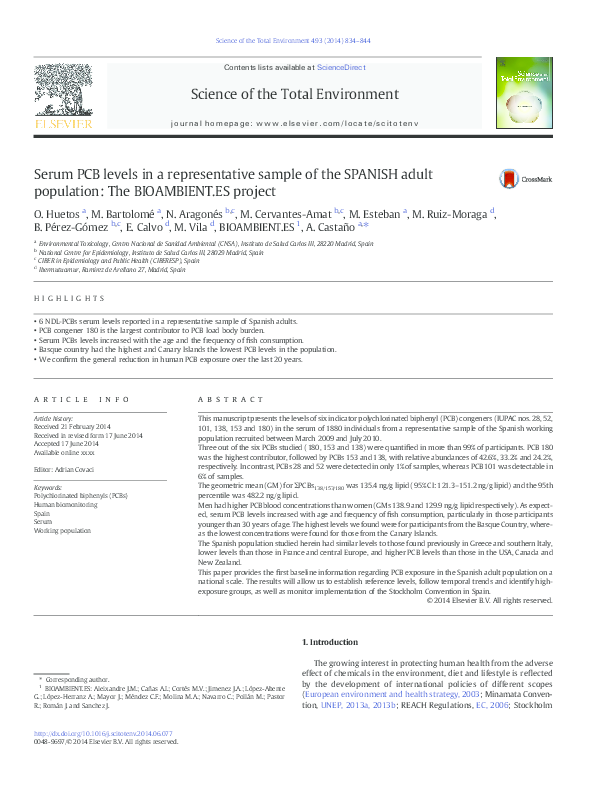(PDF) Serum PCB levels in a representative sample of the SPANISH adult ...