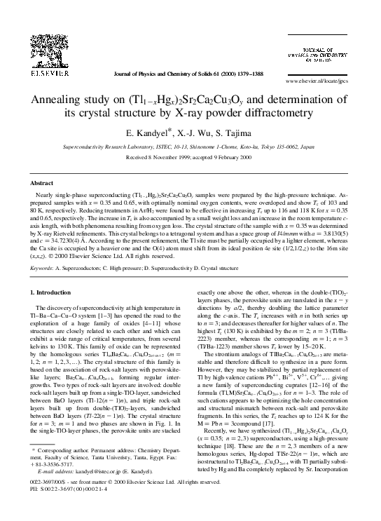 (PDF) Annealing study on (Tl1−xHgx)2Sr2Ca2Cu3Oy and determination of its crystal structure by X ...