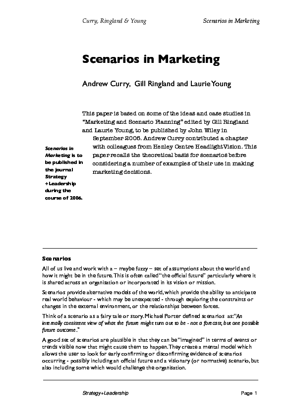 (PDF) Using scenarios to improve marketing