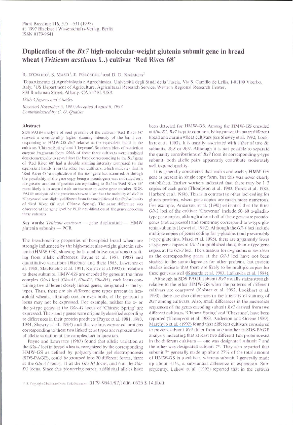 (PDF) Duplication of the Bx7 high-molecular-weight glutenin subunit ...