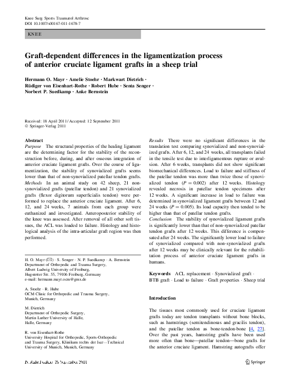 (PDF) Graft-dependent differences in the ligamentization process of ...