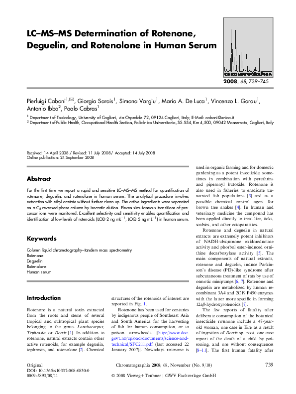 (PDF) LC–MS–MS Determination of Rotenone, Deguelin, and Rotenolone in ...