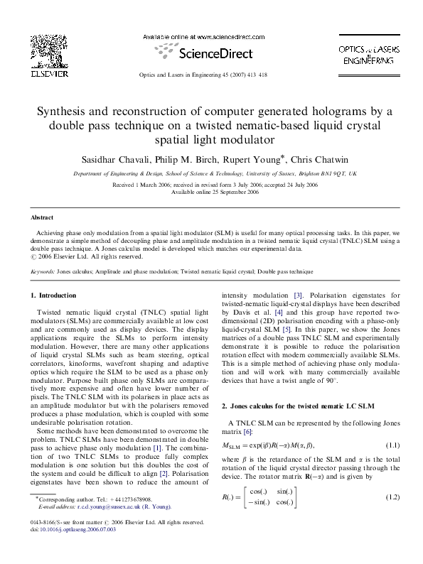 Pdf Synthesis And Reconstruction Of Computer Generated Holograms By A Double Pass Technique On 2122