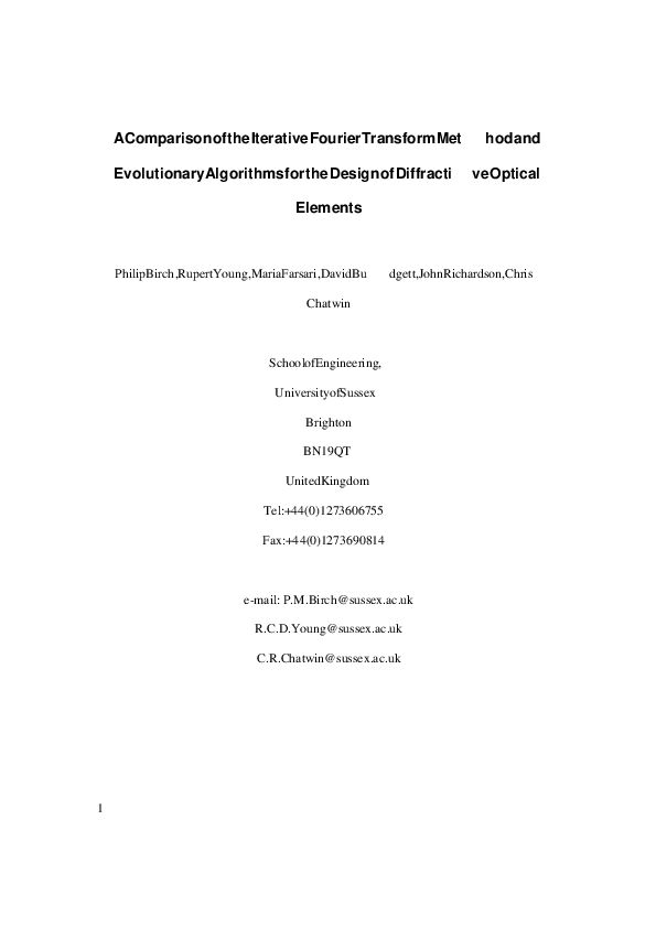 Pdf A Comparison Of The Iterative Fourier Transform Method And Evolutionary Algorithms For The