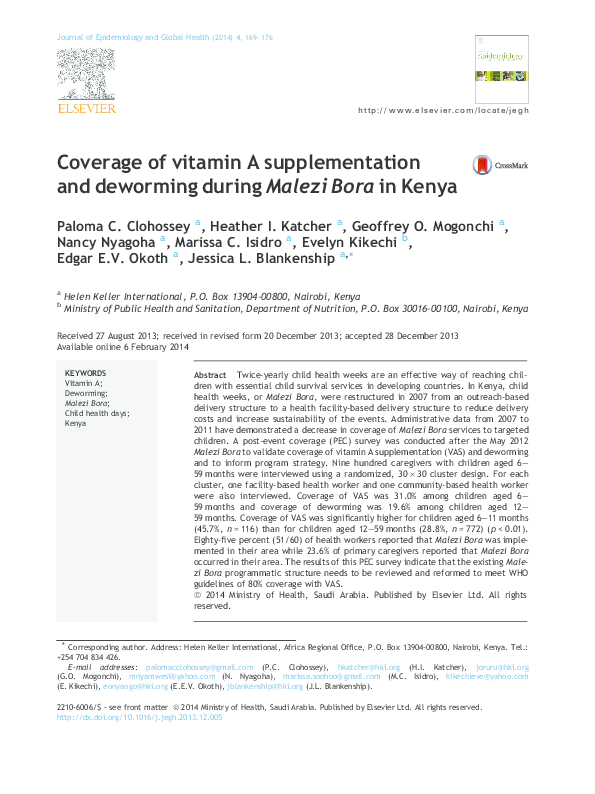 (PDF) Coverage of vitamin A supplementation and deworming during Malezi ...