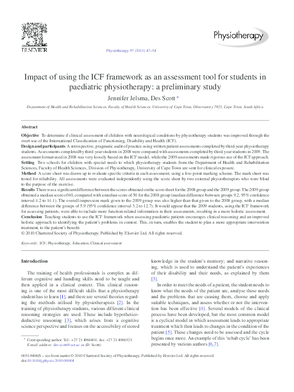 (PDF) Impact of using the ICF framework as an assessment tool for ...
