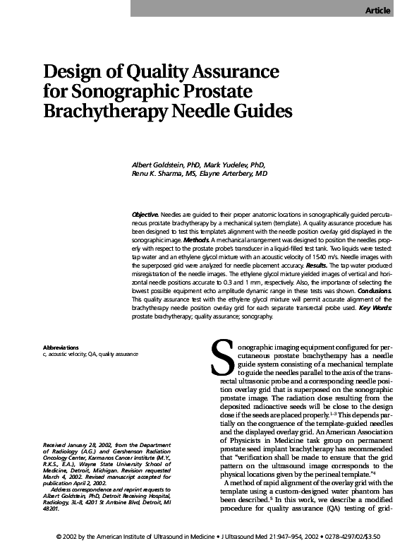 (PDF) Design of quality assurance for sonographic prostate ...