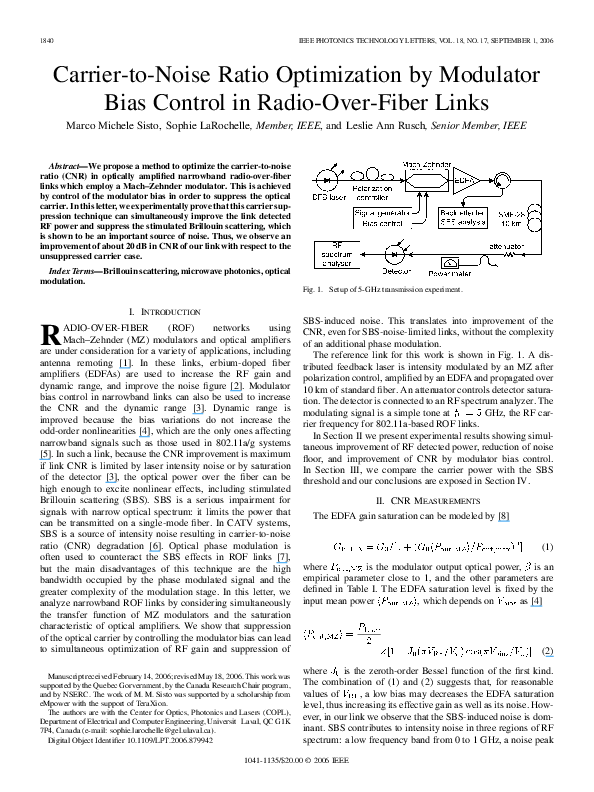 (PDF) Carrier-to-noise ratio optimization by modulator bias control in ...