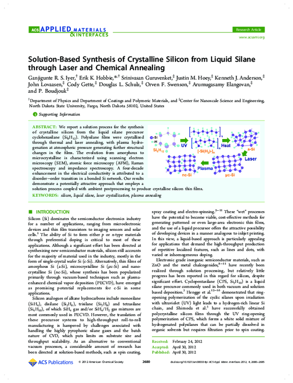 (PDF) Solution-Based Synthesis of Crystalline Silicon from Liquid ...