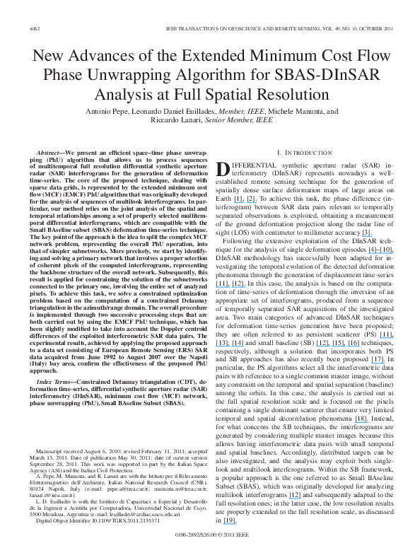 (PDF) New Advances of the Extended Minimum Cost Flow Phase Unwrapping Algorithm for SBAS-DInSAR ...