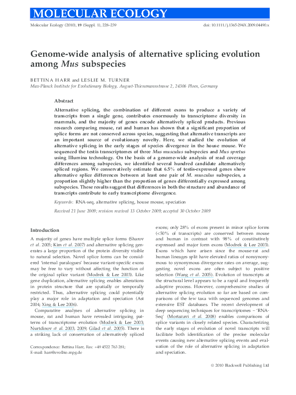 (PDF) Genome-wide analysis of alternative splicing evolution among Mus ...