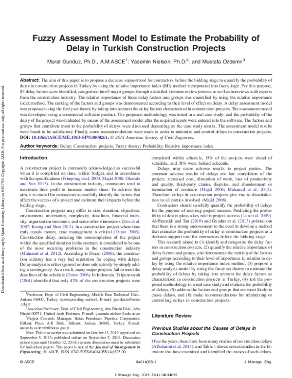 (PDF) Fuzzy Assessment Model to Estimate the Probability of Delay in ...