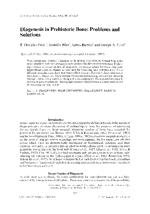 (PDF) Diagenesis in Prehistoric Bone: Problems and Solutions