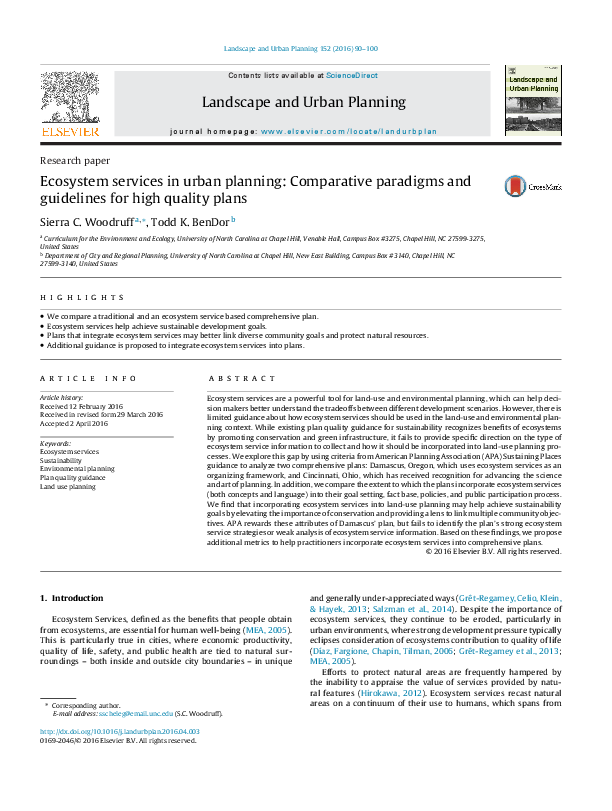 (PDF) Ecosystem services in urban planning: Comparative paradigms and ...