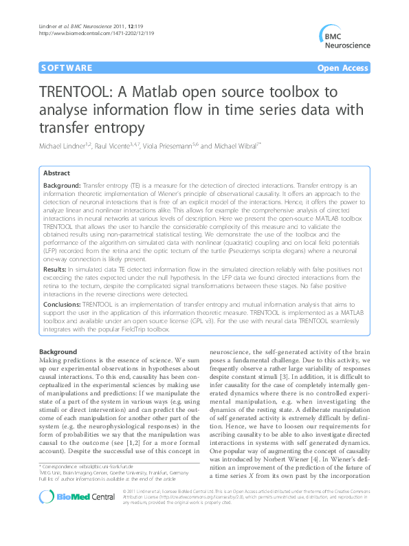 (PDF) TRENTOOL: A Matlab open source toolbox to analyse information flow in time series data ...