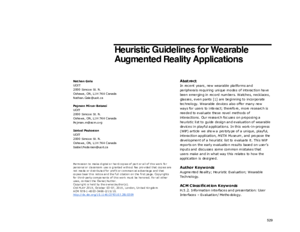 (PDF) Heuristic Guidelines for Wearable Augmented Reality Applications