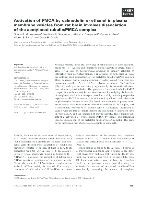 (PDF) Activation of PMCA by calmodulin or ethanol in plasma membrane ...