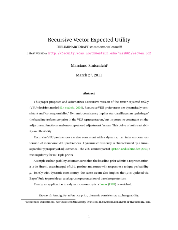 (PDF) Recursive Vector Expected Utility
