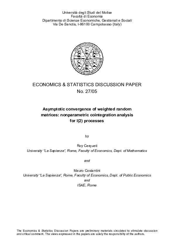 Pdf Asymptotic Convergence Of Weighted Random Matrices Nonparametric