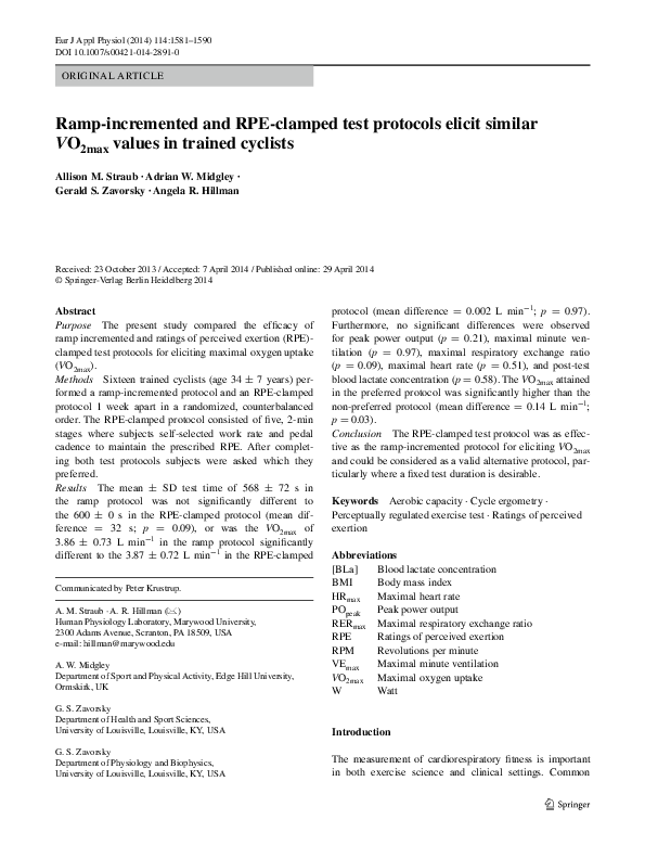 (PDF) Ramp-incremented and RPE-clamped test protocols elicit similar ...