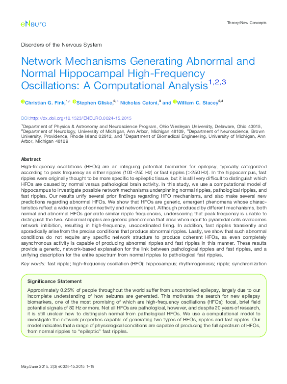 (PDF) Network mechanisms generating abnormal and normal hippocampal High Frequency Oscillations ...