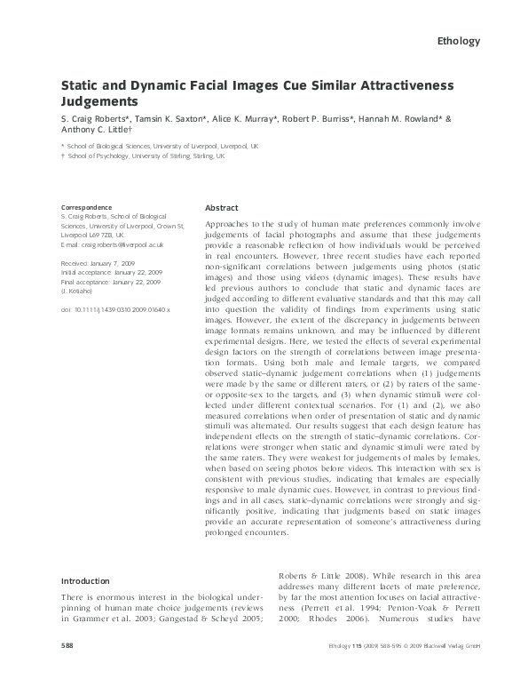 Pdf Static And Dynamic Facial Images Cue Similar Attractiveness