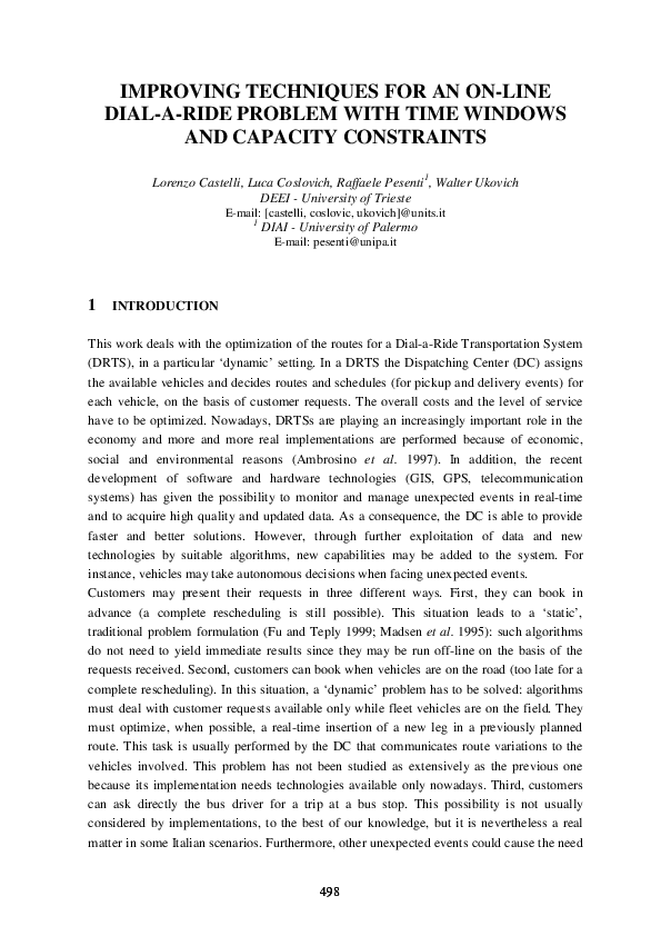 (PDF) Improving techniques for an on-line dial-a-ride problem with time windows and capacity ...