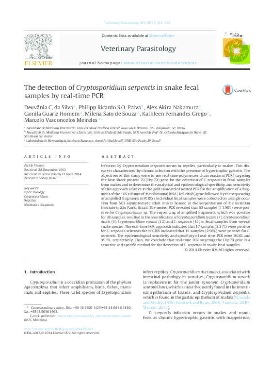 (PDF) The detection of Cryptosporidium serpentis in snake fecal samples ...