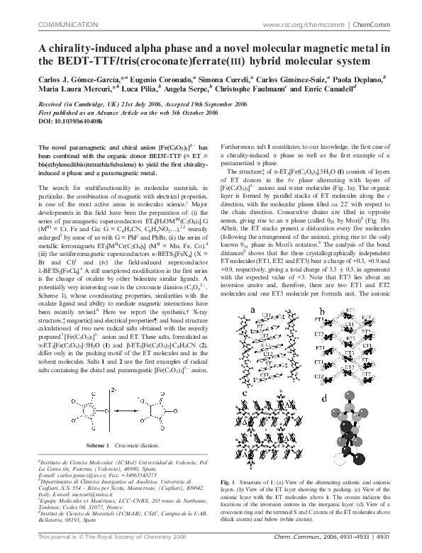 (PDF) A chirality-induced alpha phase and a novel molecular magnetic ...