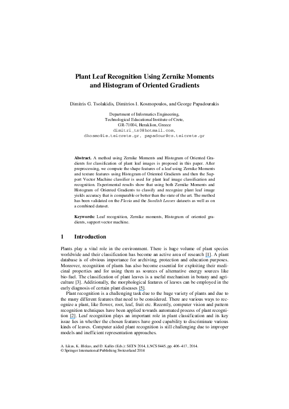 Pdf Plant Leaf Recognition Using Zernike Moments And Histogram Of Oriented Gradients