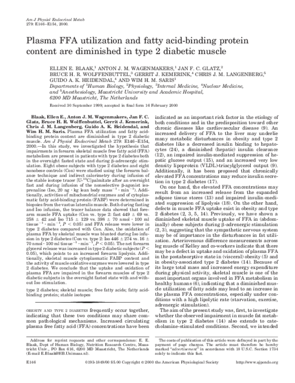(PDF) Plasma FFA utilization and fatty acid-binding protein content are ...