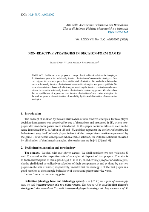 (PDF) Non-reactive strategies in decision-form games