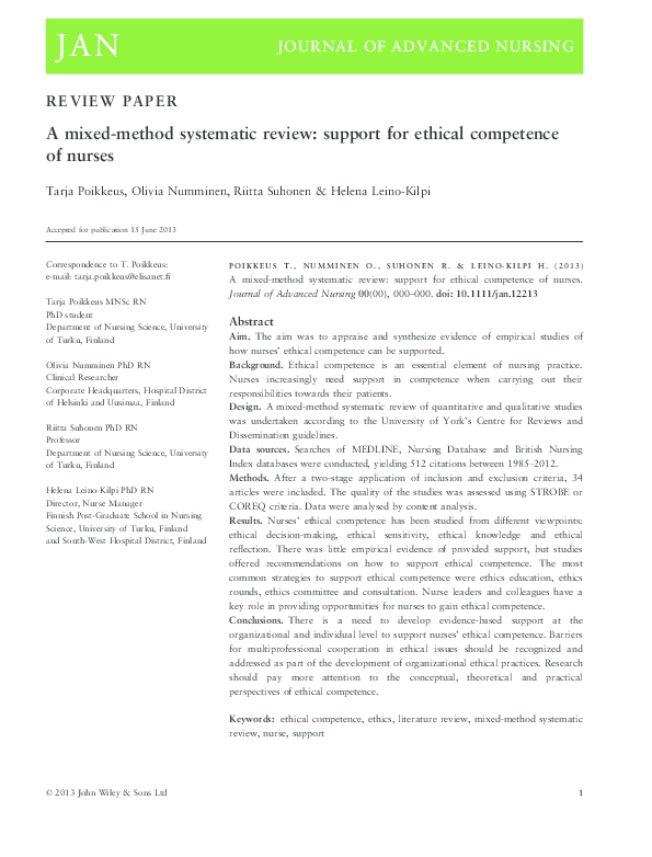 (PDF) A mixed-method systematic review: Support for ethical competence ...