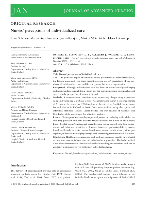 (PDF) Nurses’ perceptions of individualized care