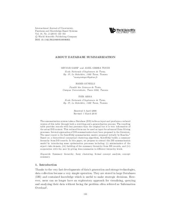 (PDF) About Database Summarization