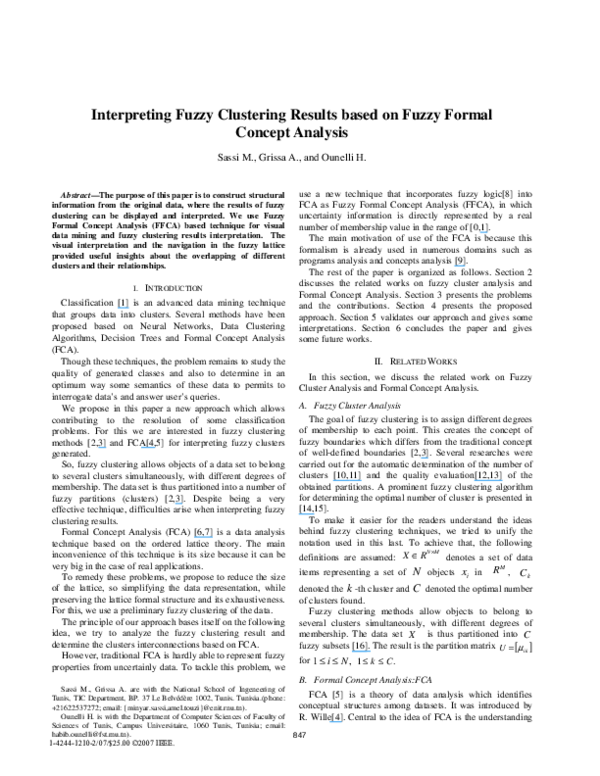 Pdf Interpreting Fuzzy Clustering Results Based On Fuzzy Formal Concept Analysis Amel Touzi