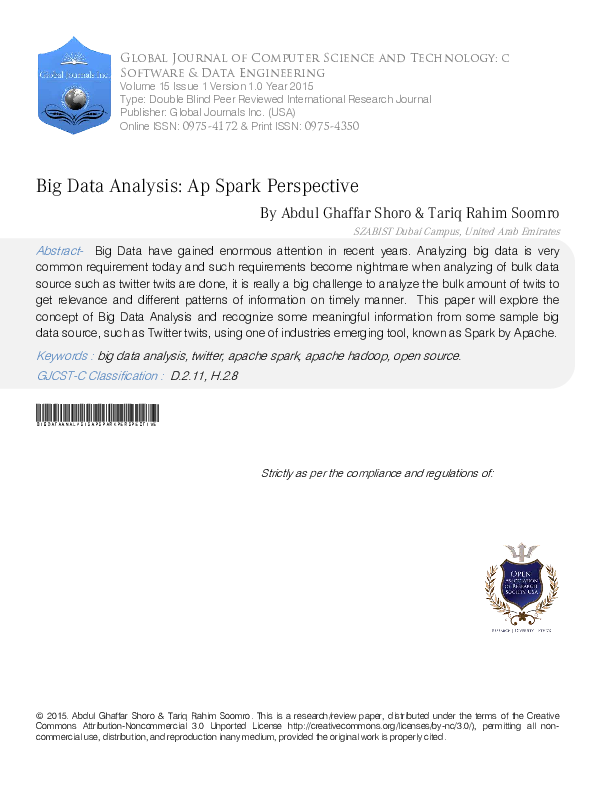 (PDF) Big Data Analysis: Apache Spark Perspective
