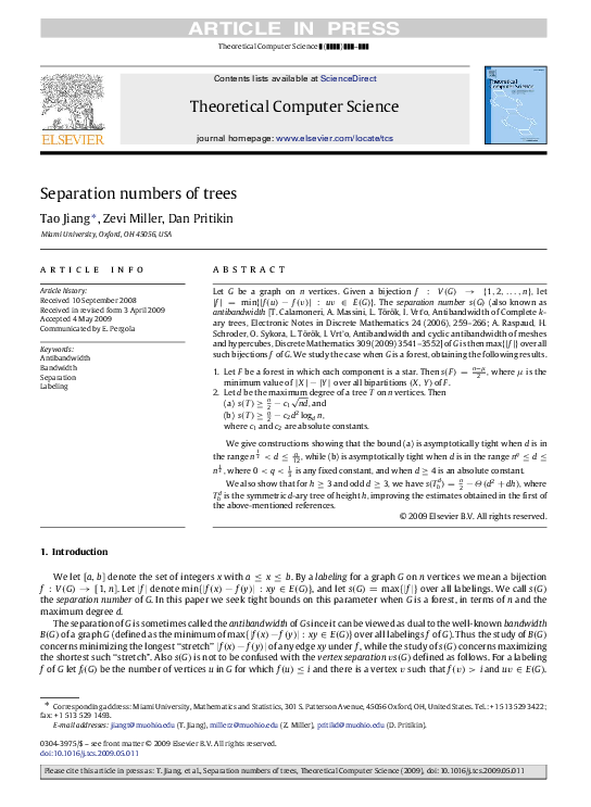 (PDF) Separation numbers of trees | Zevi Miller and Dan Pritikin ...