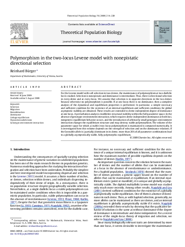 (PDF) Polymorphism in the two-locus Levene model with nonepistatic ...