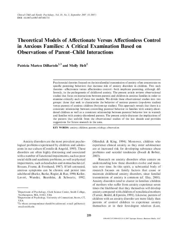 (PDF) Theoretical Models of Affectionate Versus Affectionless Control ...