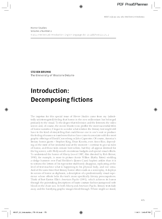(PDF) Introduction to Horror Studies 2.2: Decomposing fictions