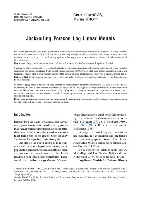 (PDF) Jackknifing Poisson Log-Linear Models