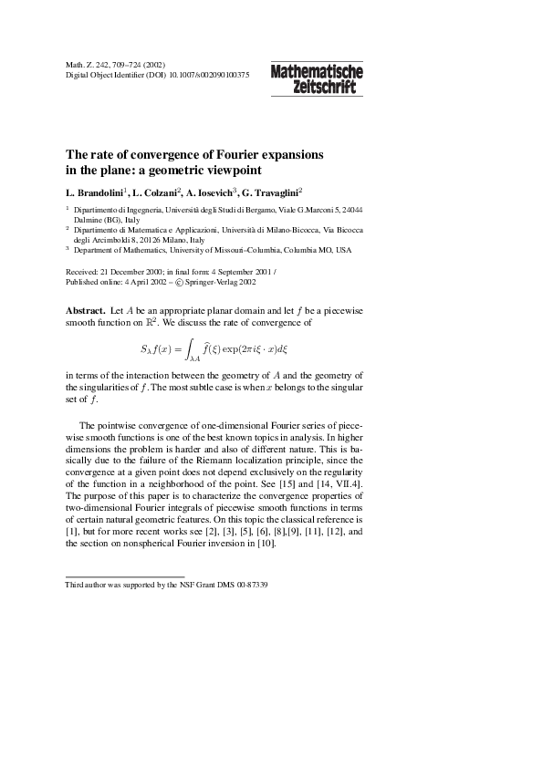 (PDF) The rate of convergence of Fourier expansions in the plane: a geometric viewpoint