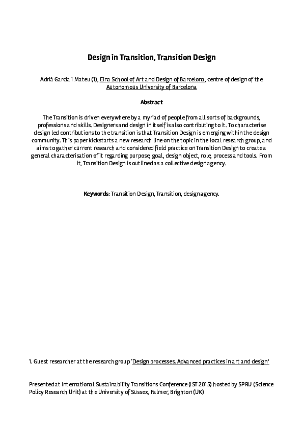 (PDF) Design in Transition, Transition Design