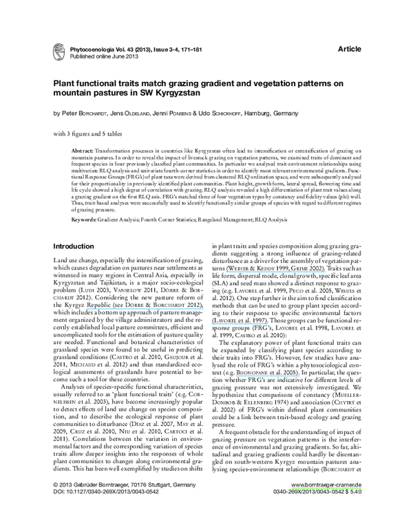 (PDF) Plant functional traits match grazing gradient and vegetation ...