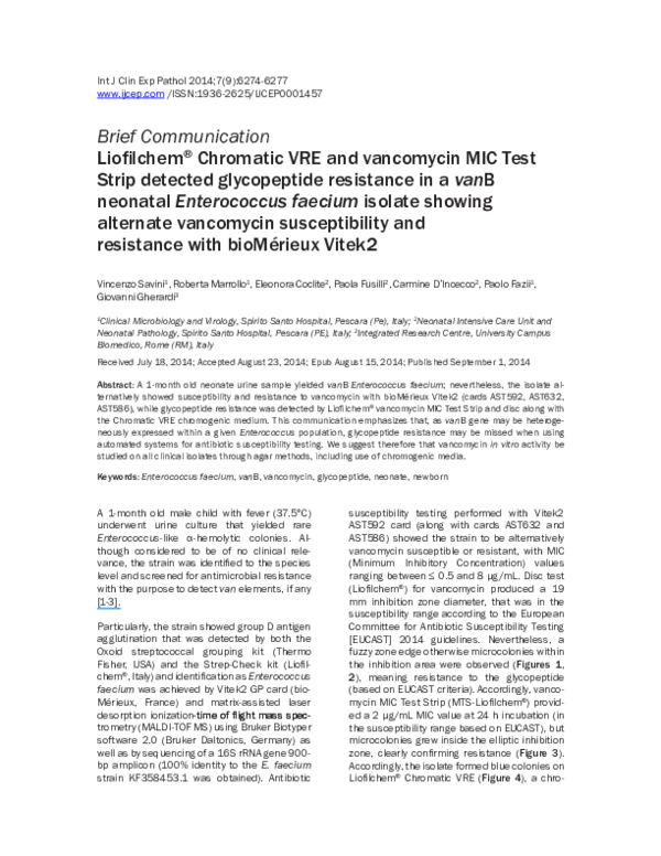 (PDF) Liofilchem(®) Chromatic VRE and vancomycin MIC Test Strip ...