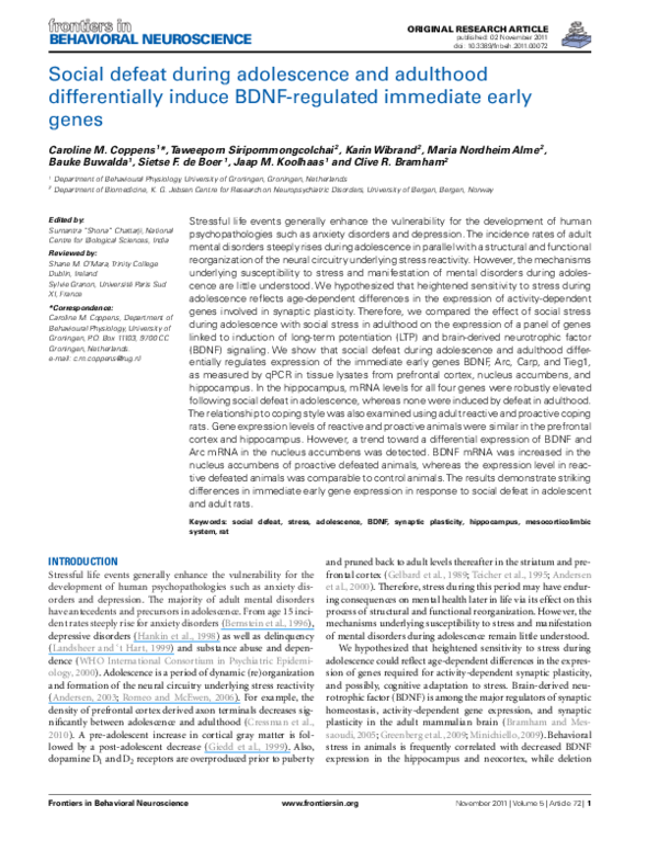 (PDF) Social Defeat during Adolescence and Adulthood Differentially ...