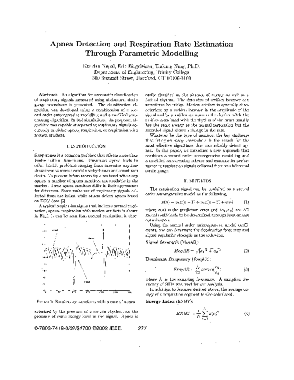 Pdf Apnea Detection And Respiration Rate Estimation Through Parametric Modelling