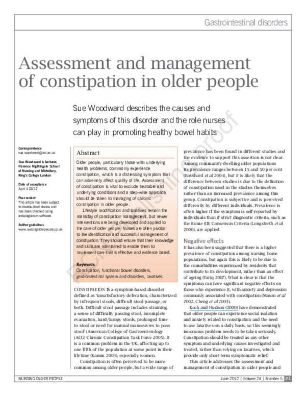 (PDF) Assessment and management of constipation in older people
